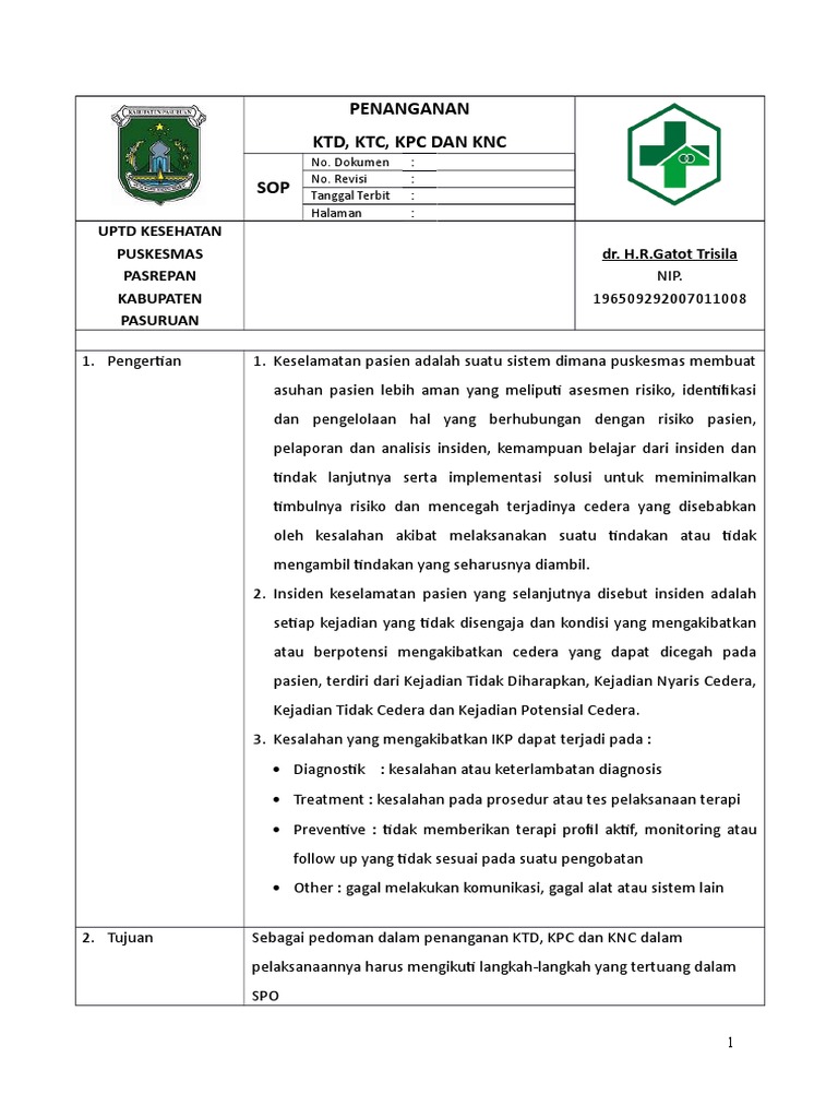 Sop Penanganan KTD KTC KPD KNC | PDF