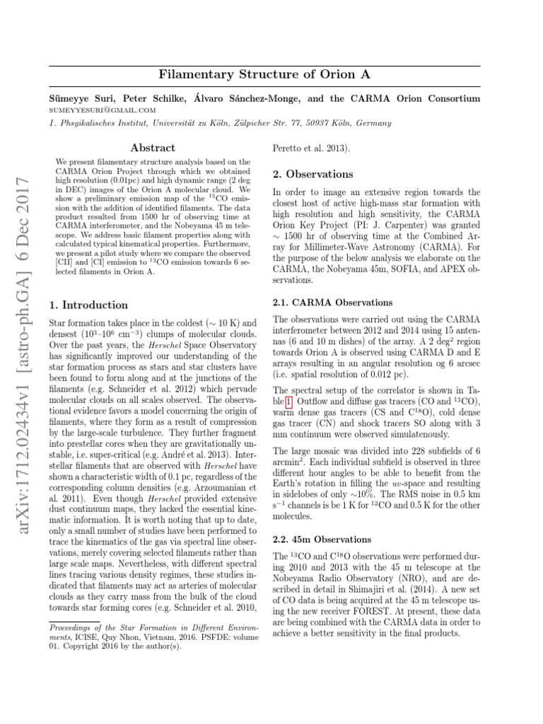 Filamentary Structure of Orion A | PDF | Star Formation | Stars