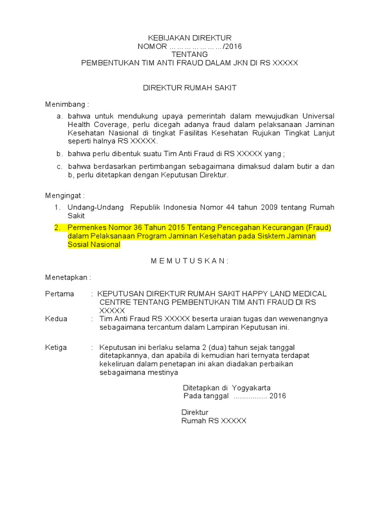Pembentukan Tim Anti Fraud JKN di RS | PDF | Pengelolaan Keuangan & Uang