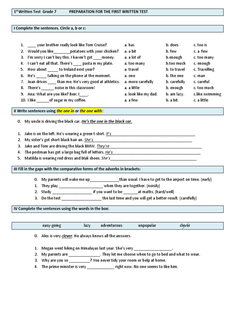 Grade 7 Written Test Preparation Guide | PDF