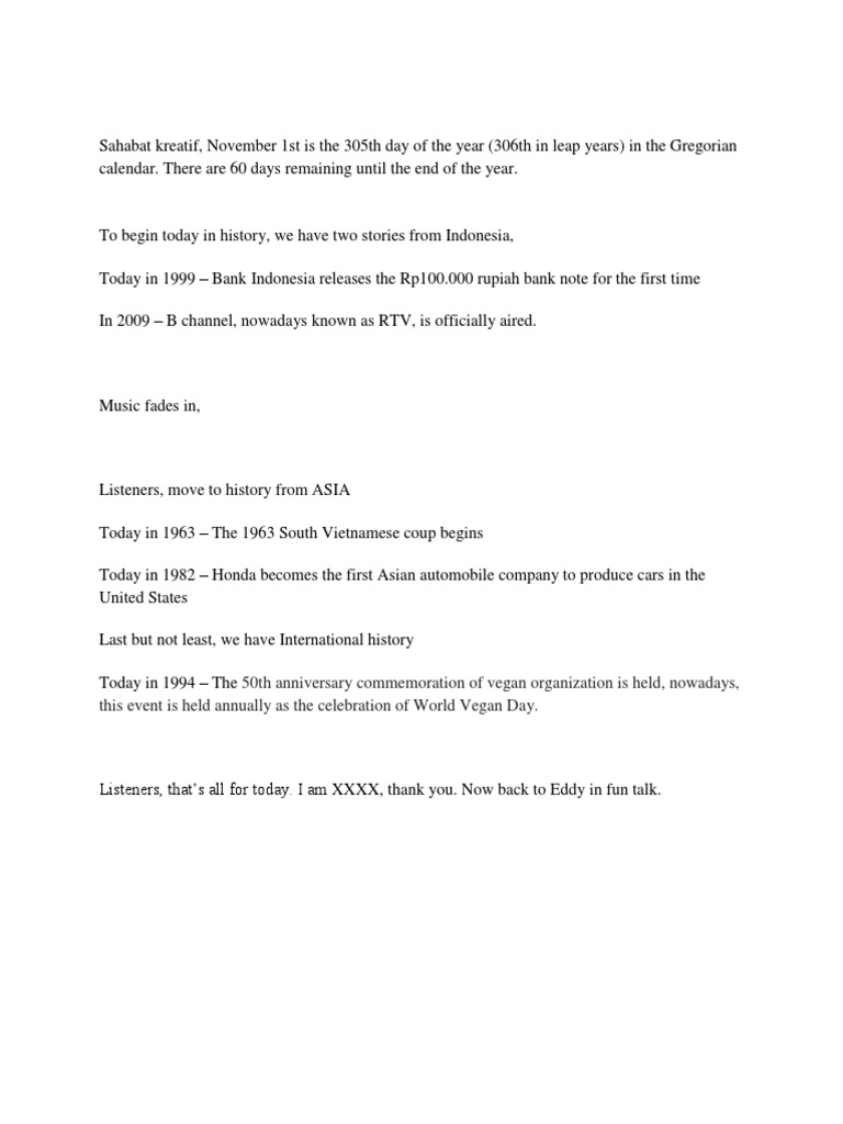 Today in History - Fun English 1 November 2017 | PDF