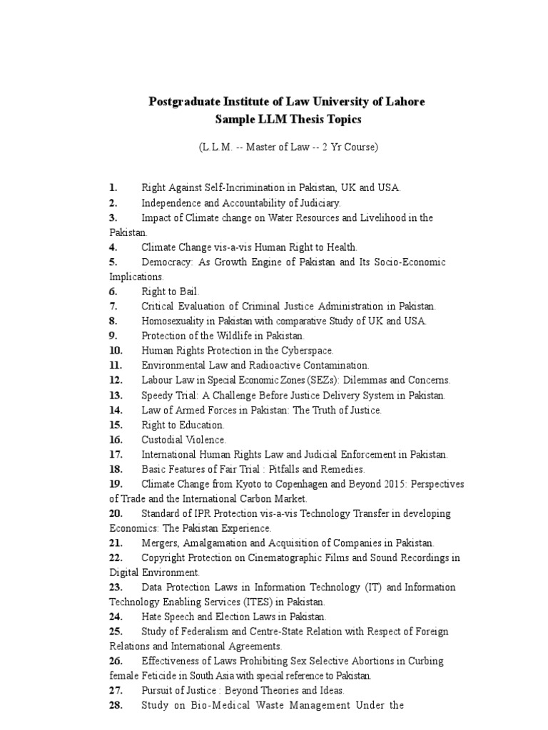 Sample LLM Thesis Topics | PDF | Pakistan | Environmental Law