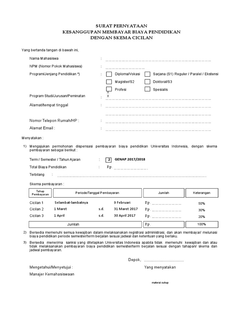 Form Cicilan Genap 2017-2018 | PDF
