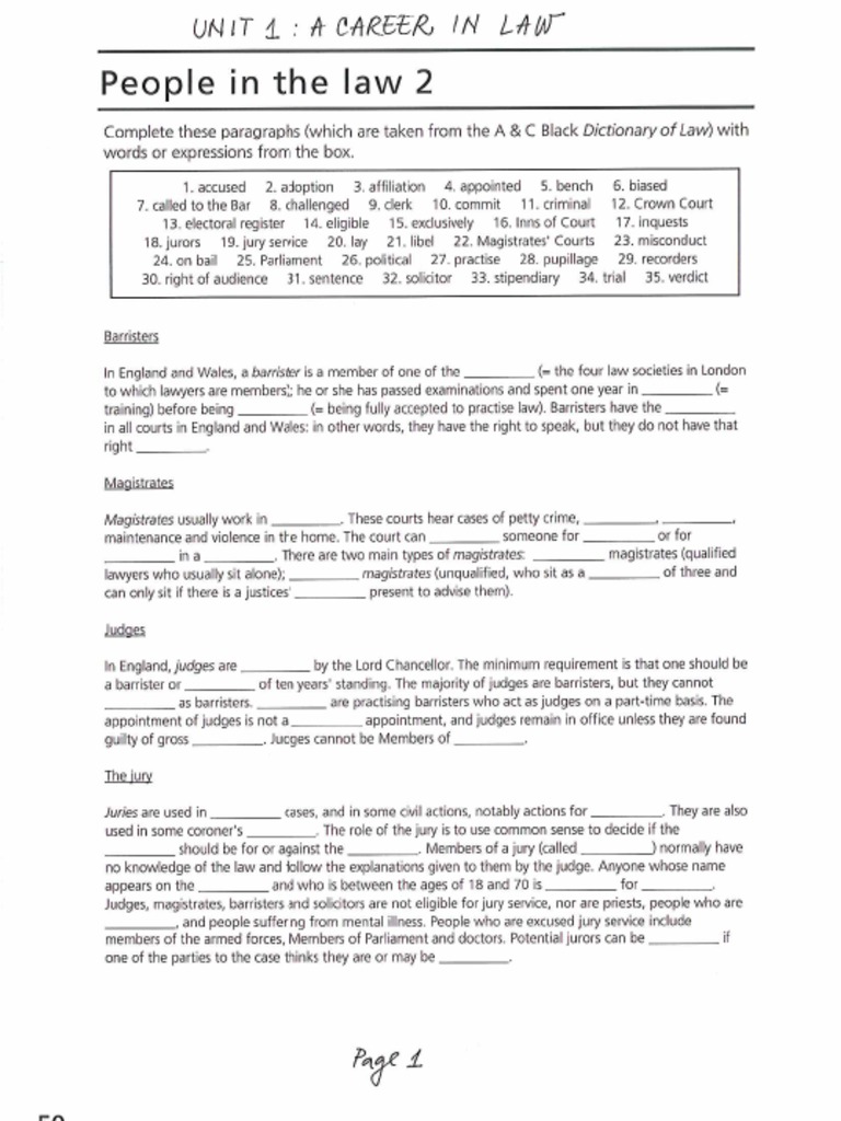 Unit 1 A Career in Law PDF | PDF