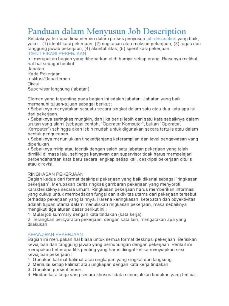 Panduan Menyusun Job Description | PDF | Bisnis
