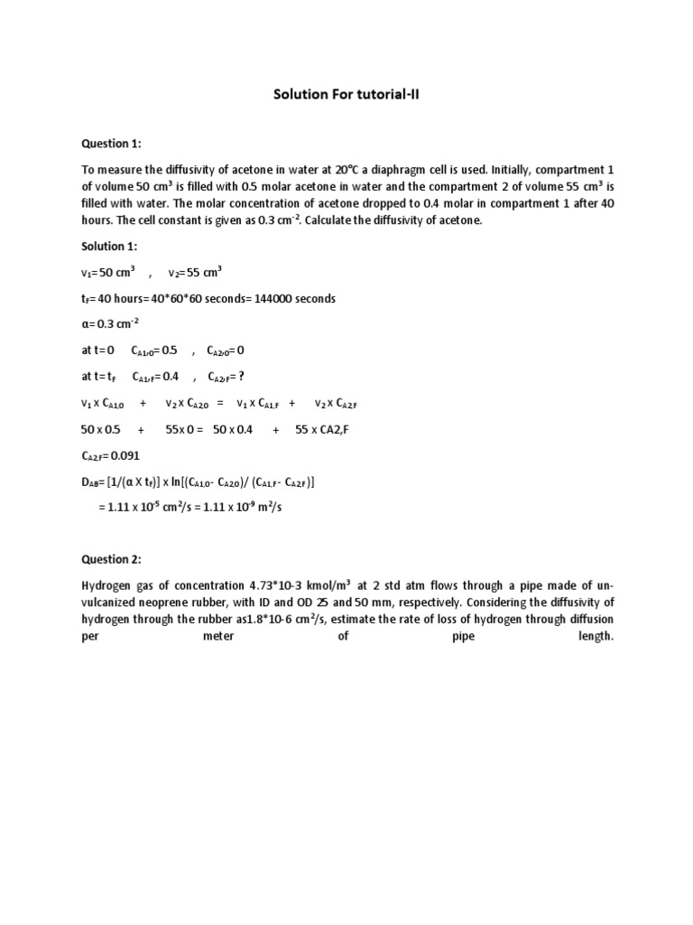 Lectut CHN 301 PDF Tutorial 2 Solution | PDF