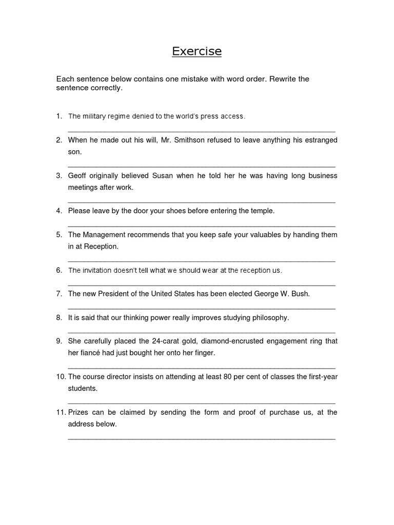 Word Order Exercise 2 | PDF | Violence