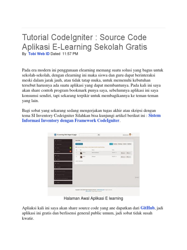 Tutorial CodeIgniter Elearning | PDF