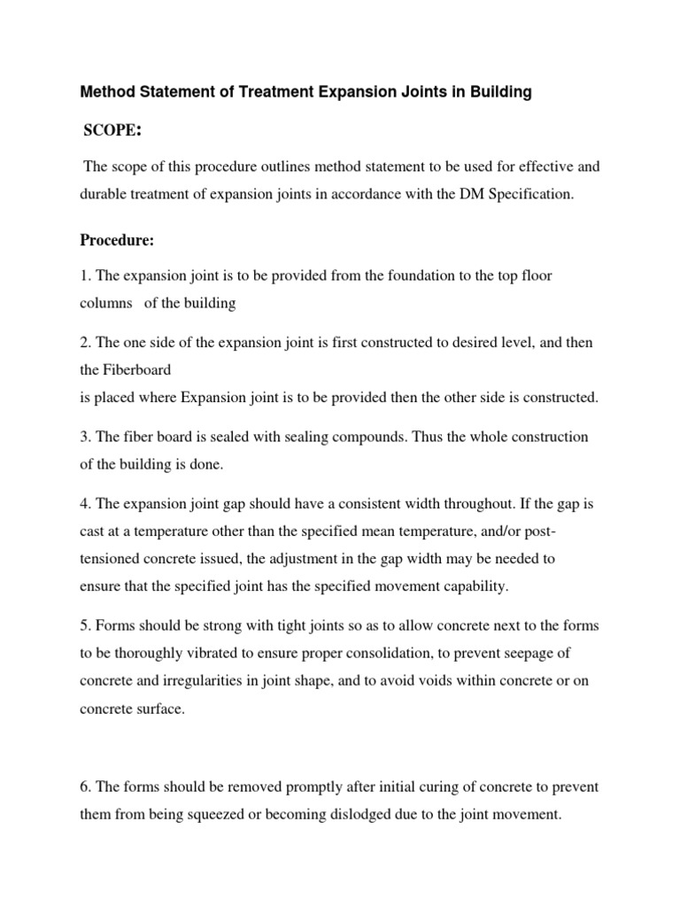 Method Statement of Treatment Expansion Joints in Building | PDF | Concrete | Corrosion