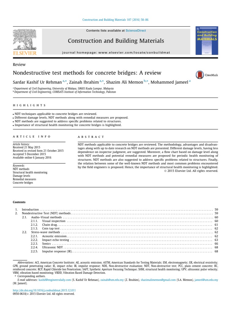 Nondestructive Test Methods For Concrete Bridges A Review 2016 ...