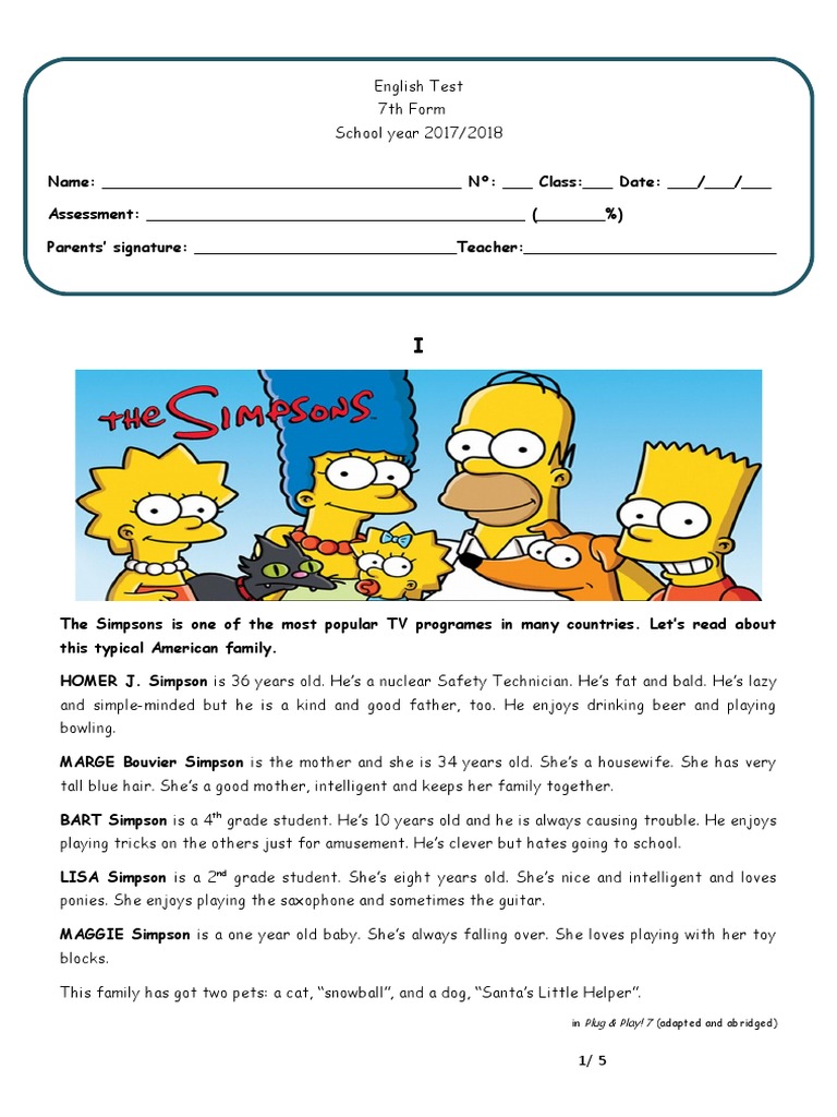 The Simpsons Family Test | PDF | Bart Simpson | Lisa Simpson