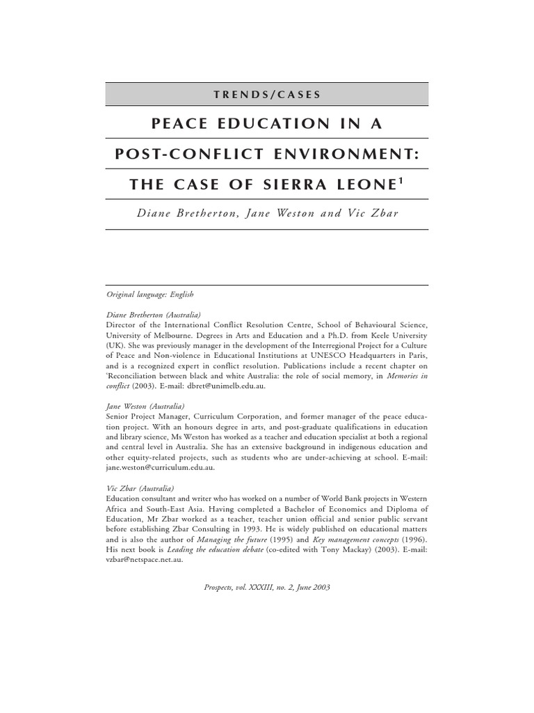 Peace Education in A Post-Conflict Environment - The Case of Sierra ...