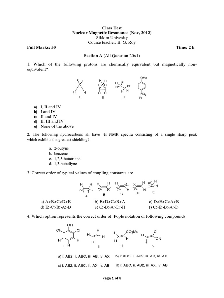 NMR Problems Dec 2012 | PDF | Nuclear Magnetic Resonance Spectroscopy ...