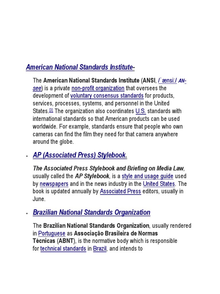 American National Standards Institute: / Ænsi / Non-Profit Organization ...