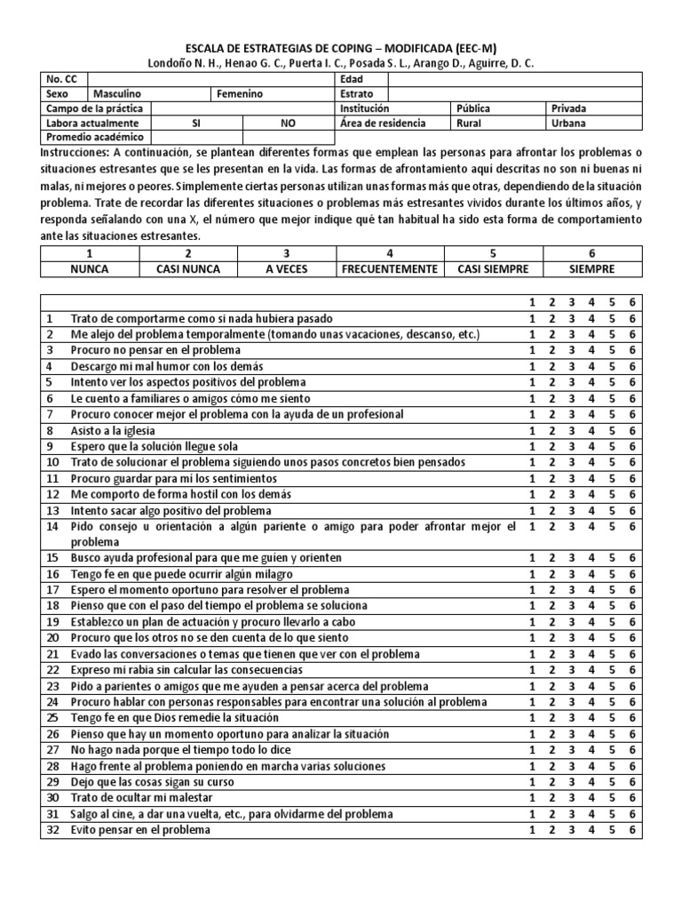 Escala de Estrategias de Coping | PDF | Sicología