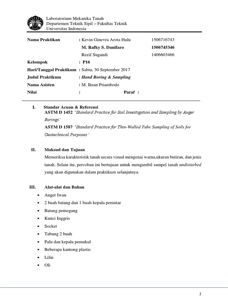 Laporan Praktikum Hand Boring Mekanika Tanah | PDF