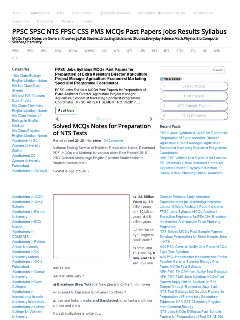 Solved MCQs Notes For Preparation of NTS Tests | PDF | Pakistan ...