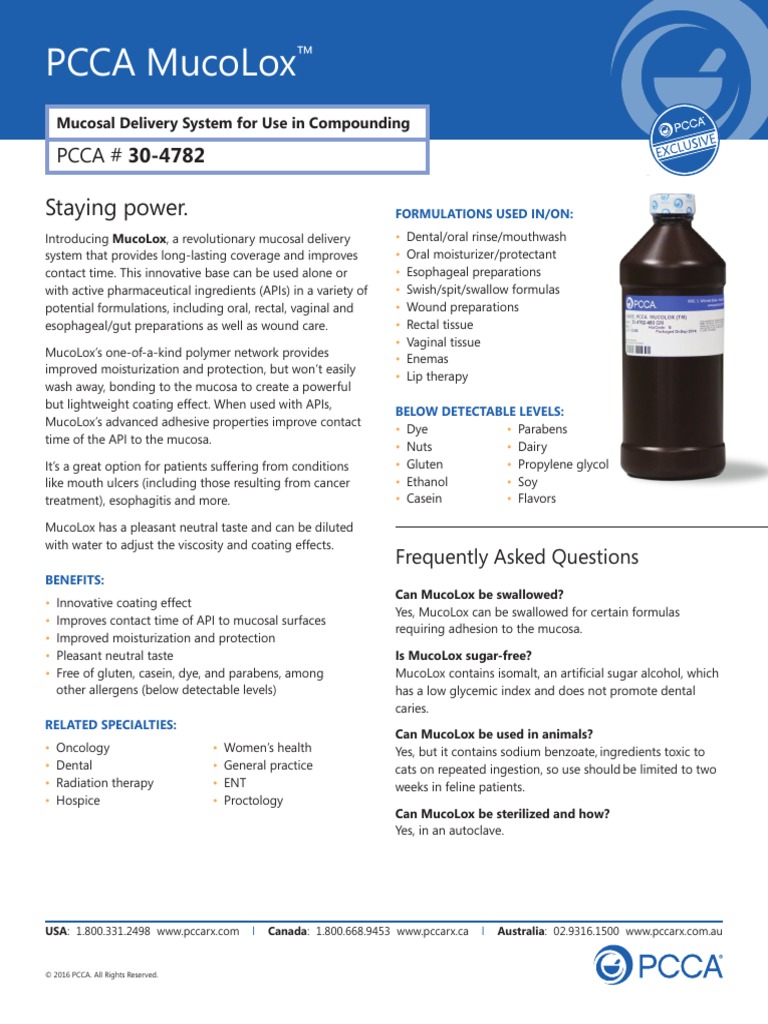 MucoLoxSpecSheet PRACT | PDF | Wellness | Medical