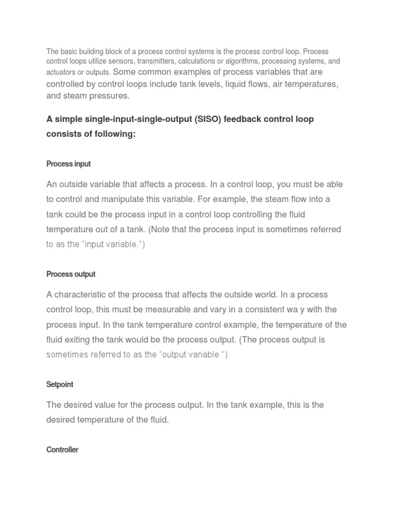 A Simple Single-Input-Single-Output (SISO) Feedback Control Loop Consists of Following | PDF ...
