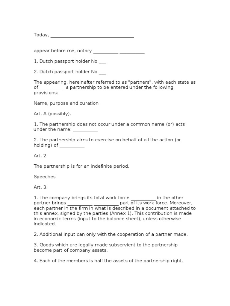 VOF Contract English Draft | Partnership | Assignment (Law)