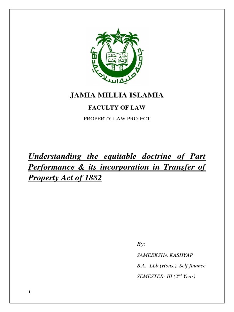 Doctrine of Part Performance | PDF | Equity (Law) | Lease