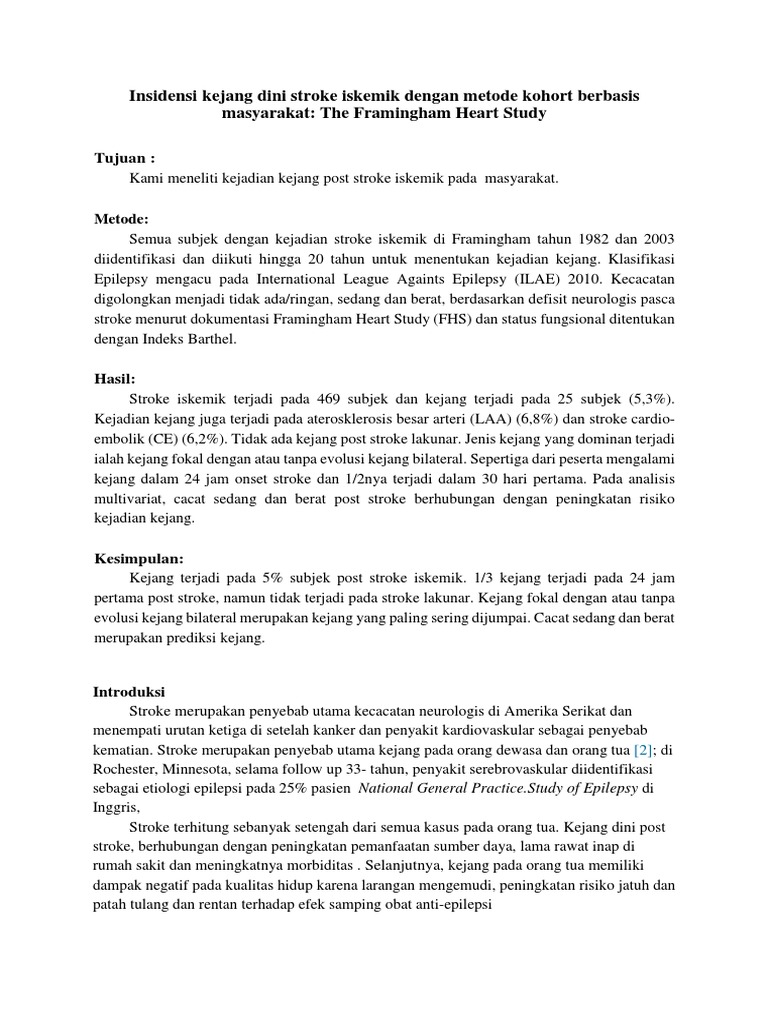 Kejang Dini Pasca Stroke Iskemik | PDF | Sains & Matematika