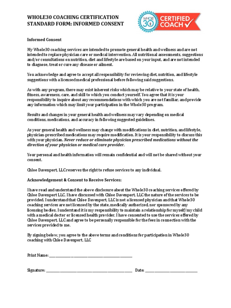 Informed Consent Form Whole30 2017 | PDF | Informed Consent | Physician