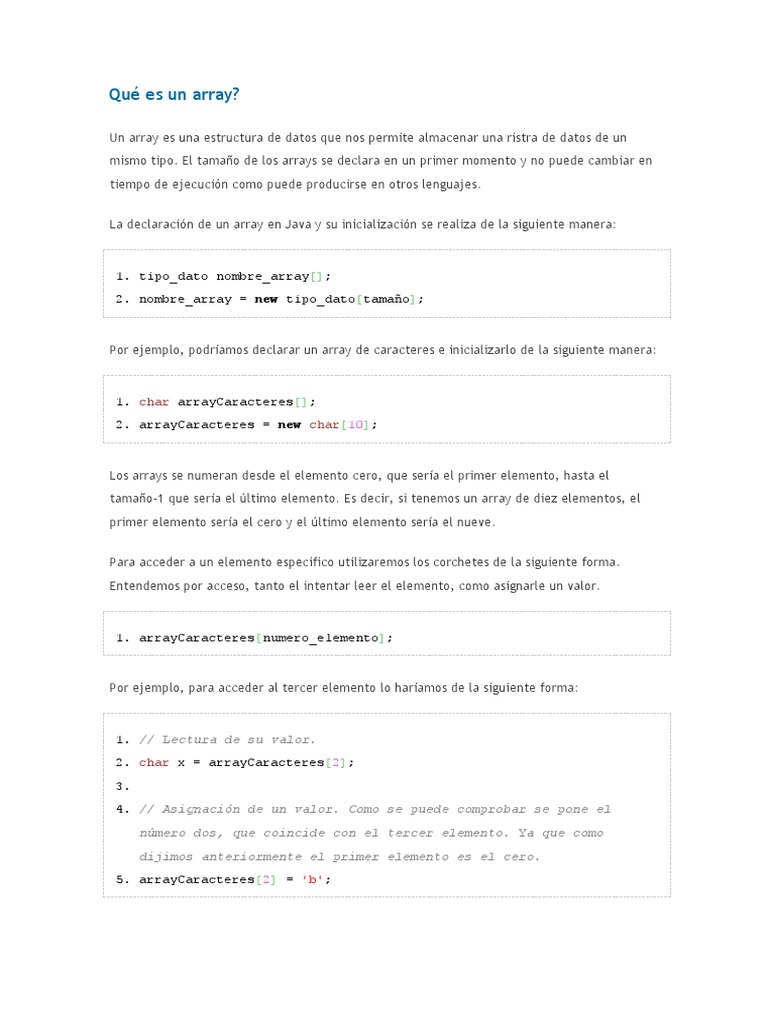 Qué es un array | PDF | Estructura de datos de matriz | Algoritmos y Estructuras de Datos