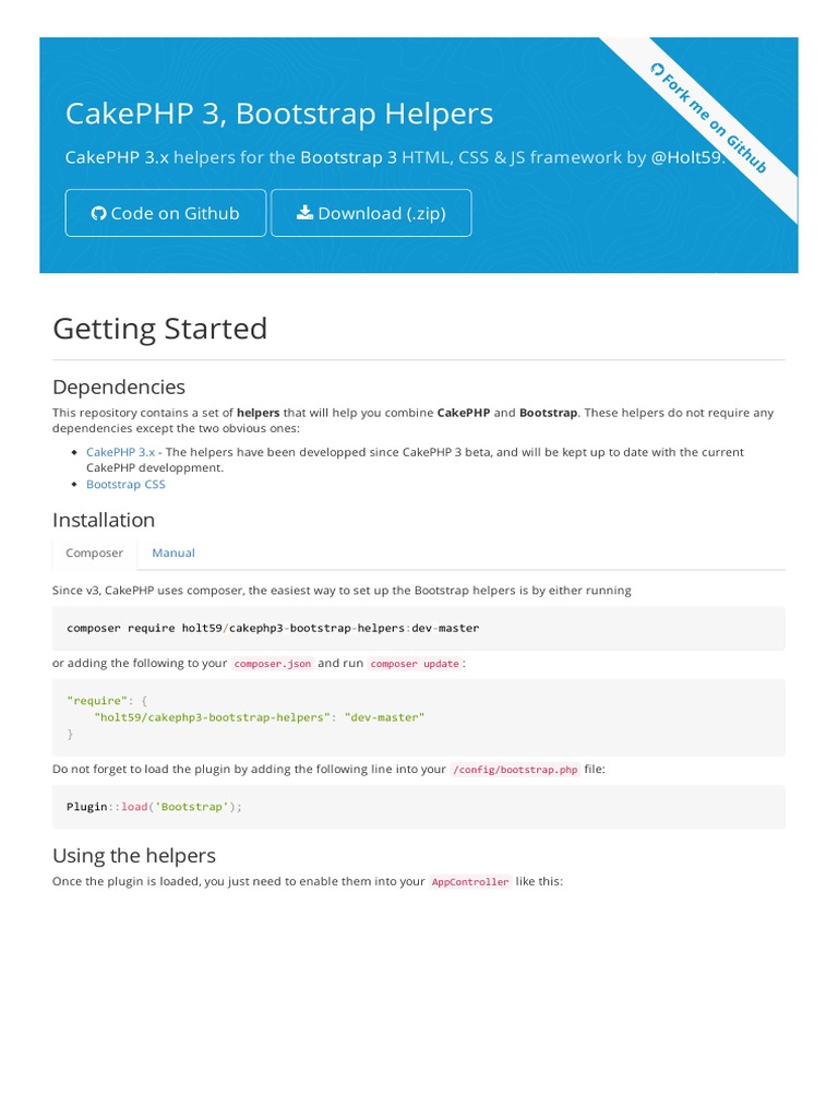 Cakephp 3, Bootstrap Helpers: Getting Started | PDF | Bootstrap (Front ...