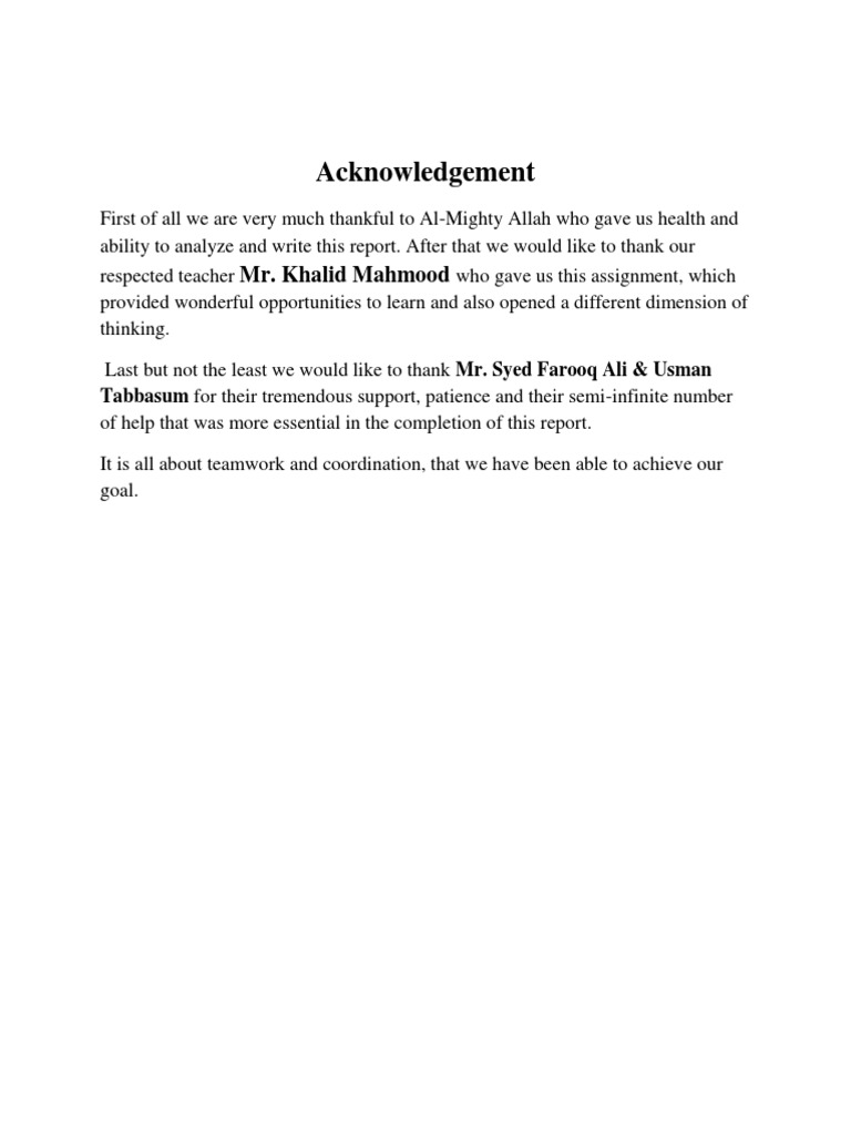 Acknowledgement: Mr. Khalid Mahmood | PDF | Attitude (Psychology ...