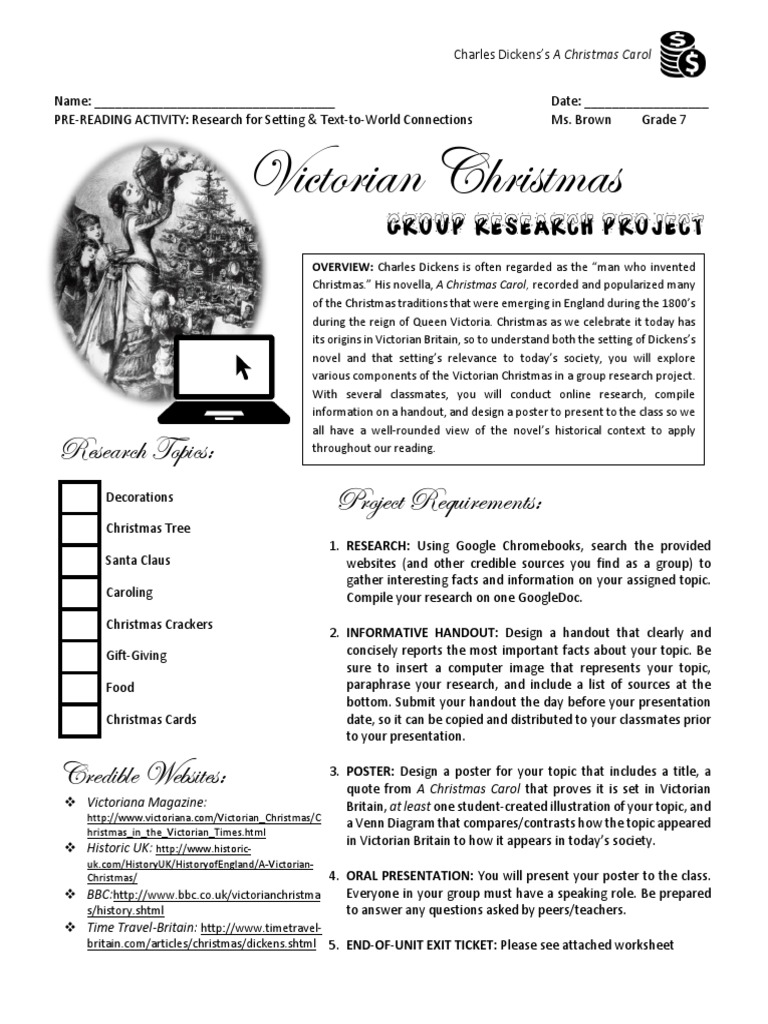 Christmas Carol - Prereading Research Activity - Victorian Christmas ...