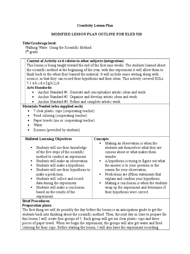 Creativity Lesson Plan | PDF | Scientific Method | Experiment