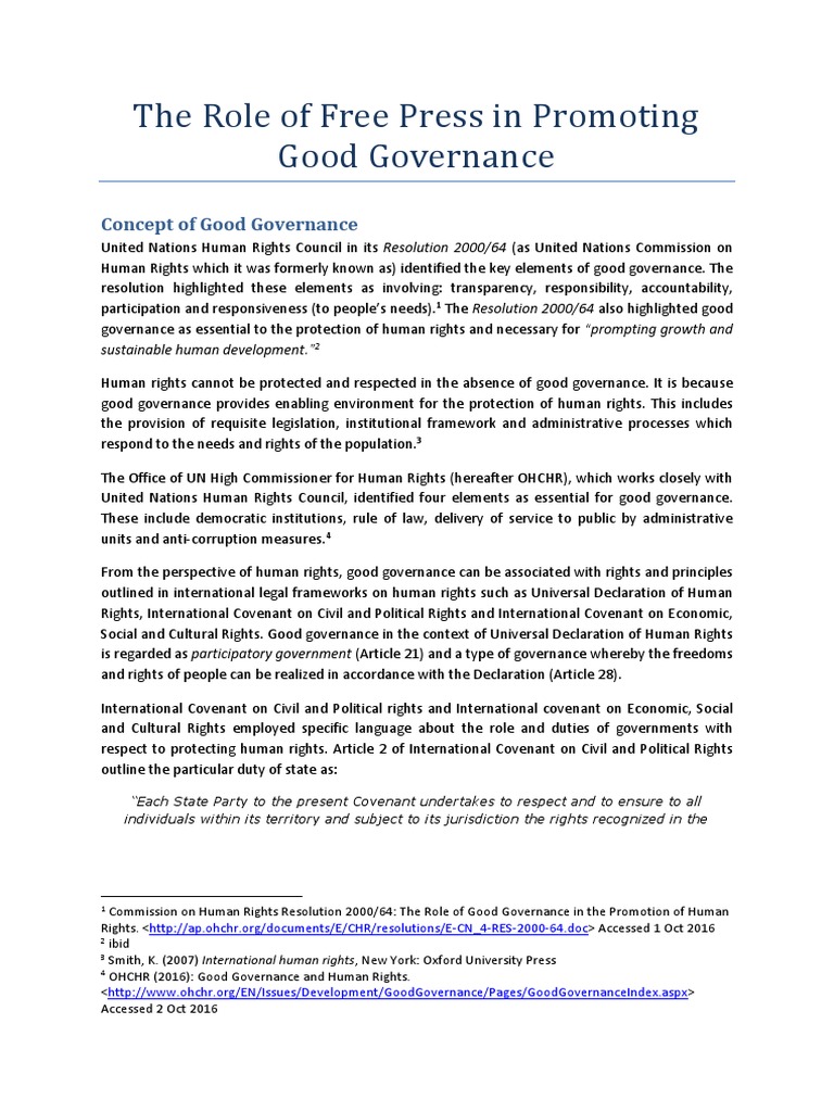 Importance of Free Press for Governance | PDF | Good Governance ...