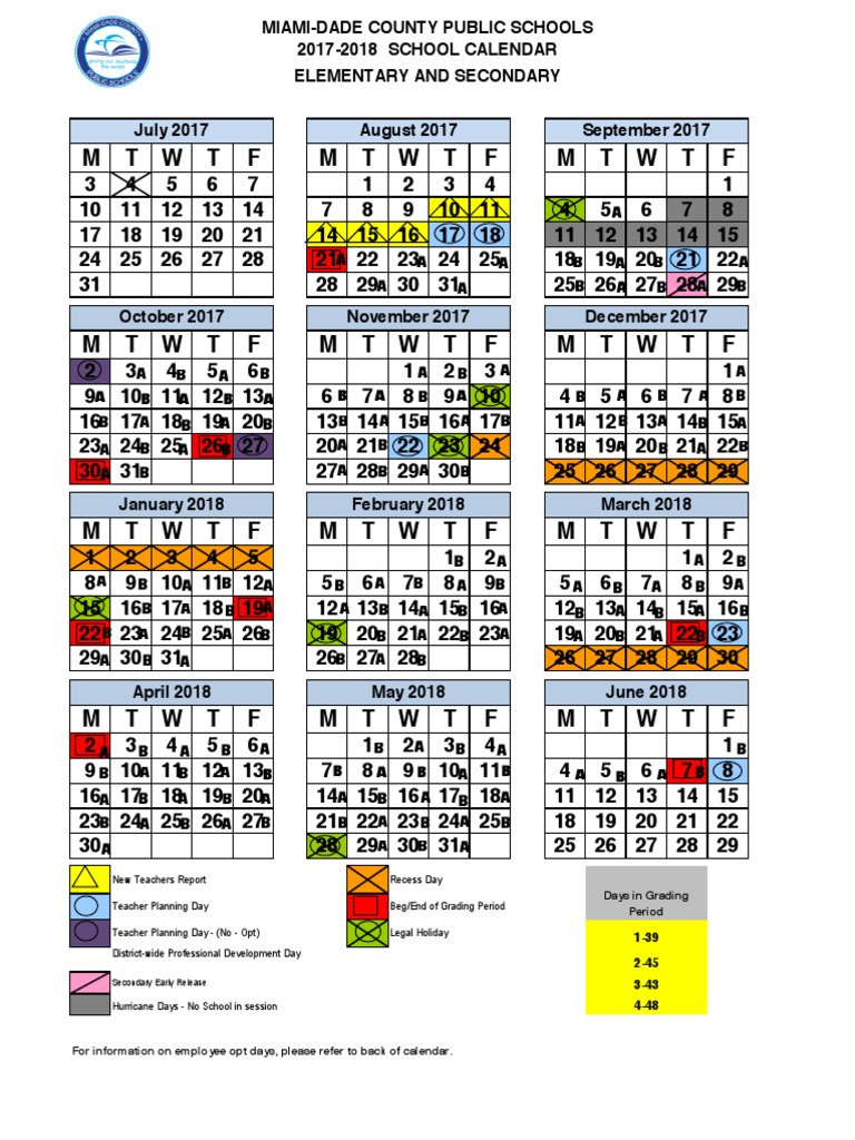 Miami-Dade Schools 2017-2018 Calendar | PDF | Academic Term | Schools