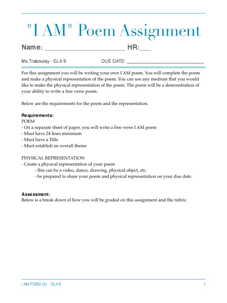 I Am Poem Assignment A | PDF | Cognition | Cognitive Science