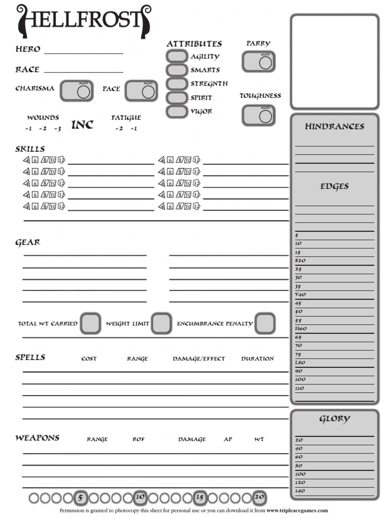 Hellfrost Character Sheet B&W | PDF