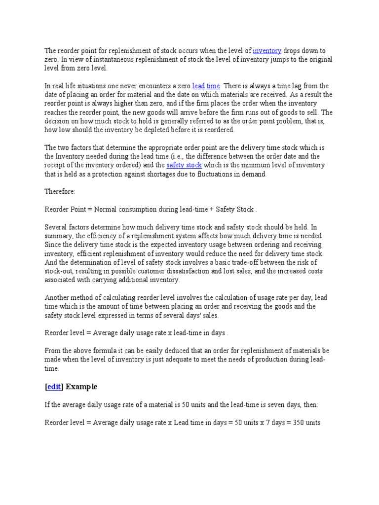 Reorder Point | PDF | Inventory | Supply Chain Management