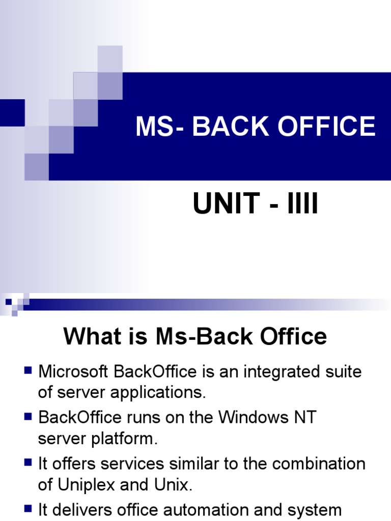 Ms-Back Office: Unit - Iiii | Download Free PDF | Internet Service ...