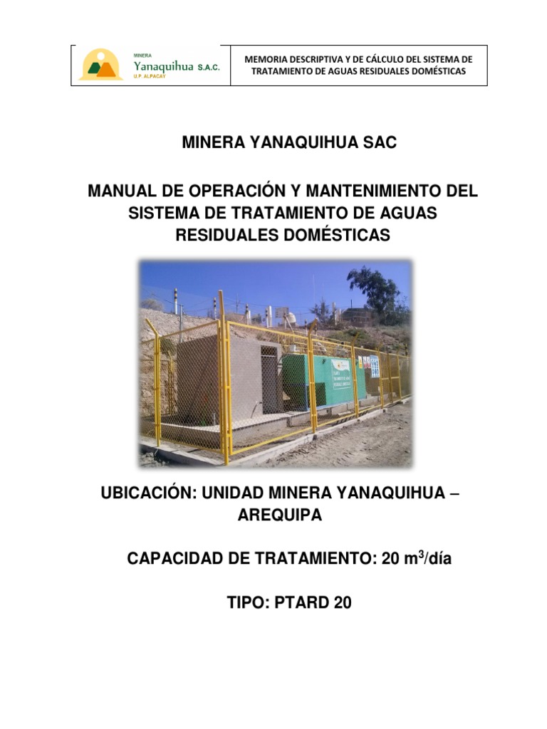 MANUAL DE OPERACIÓN Y MANTENIMIENTO DEL SISTEMA DE TRATAMIENTO DE AGUAS RESIDUALES DOMESTICAS ...