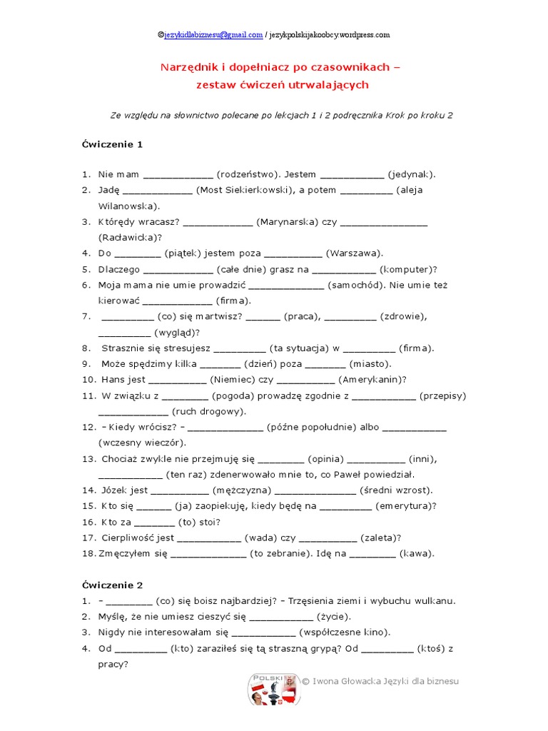 Narzednik I Dopelniacz Po Czasownikach | PDF