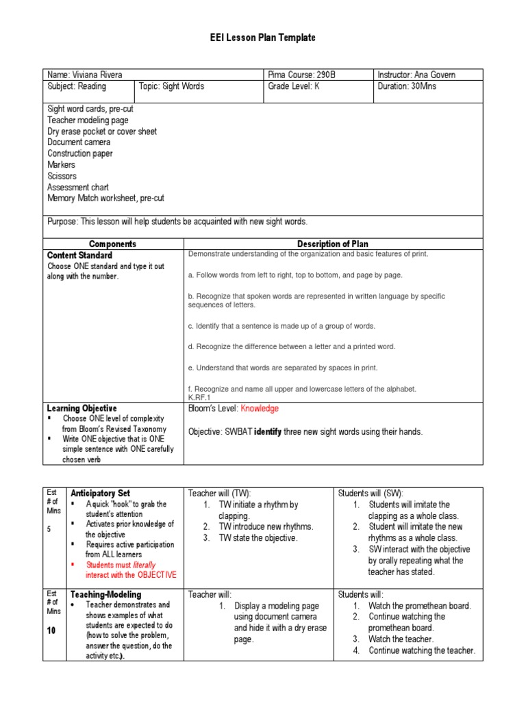 Eei Lesson Plan 2 | PDF | Lesson Plan | Educational Assessment