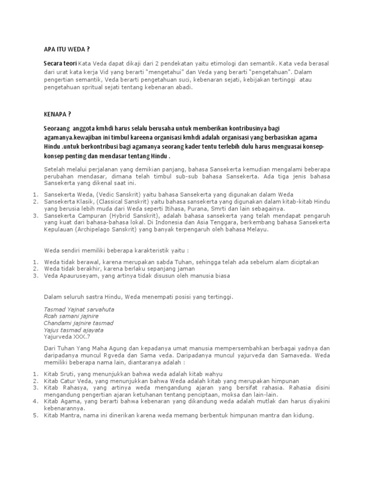 Pengertian dan Karakteristik Weda | PDF | Ilmu Sosial | Filsafat