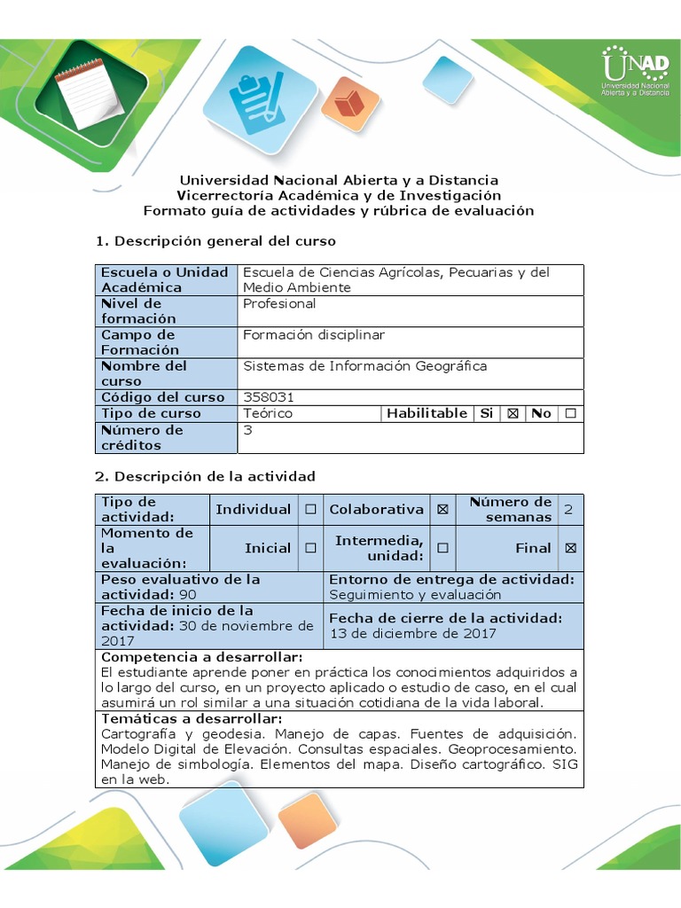 Guía de Actividades y Rúbrica de Evaluación - Paso 6 - Proyecto Final SIG Aplicado | PDF ...