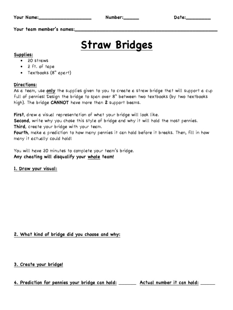 Straw Bridge Worksheet | PDF