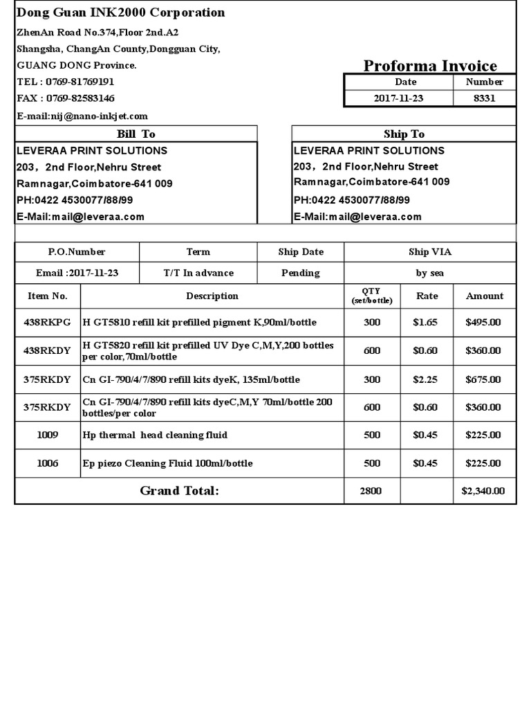 Proforma Invoice: Bill To Ship To | PDF | Accounting | Nature