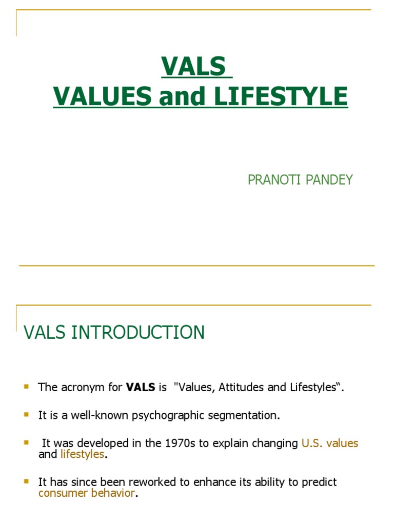 Vals - Values and Lifestyle | PDF | Psychology | Psychological Concepts