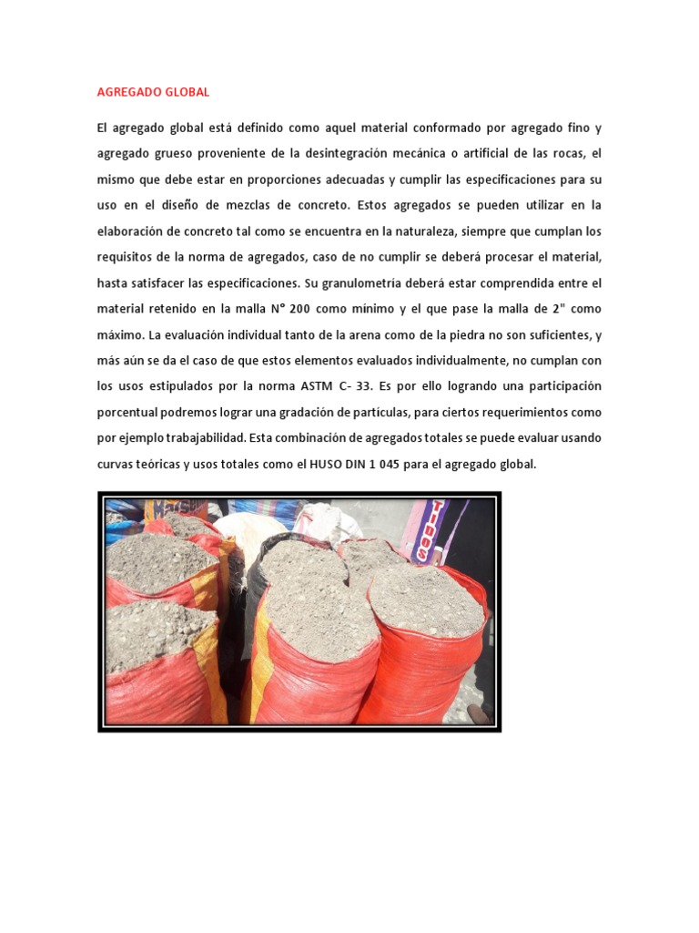 Ficha Técnica de Agregado Global | PDF | Hormigón | Cemento