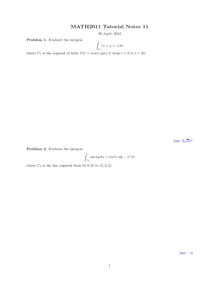 MATH2011 Tutorial Notes 11 | PDF | Teaching Methods & Materials