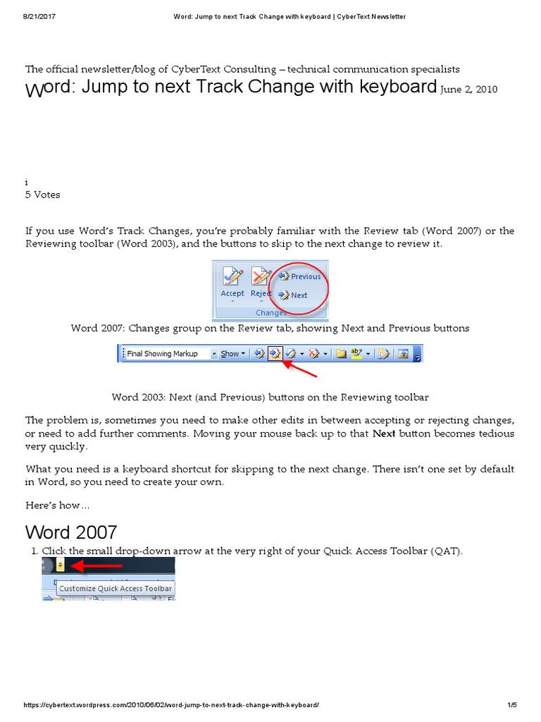 Word - Jump To Next Track Change With Keyboard - CyberText Newsletter ...