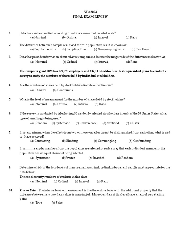 STA2023 Exam Review | PDF | Statistical Hypothesis Testing ...